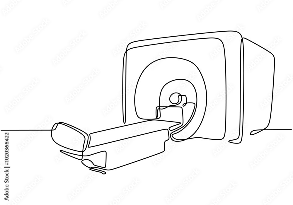 MRI Machine Continuous Line Drawing. Healthcare concept showing an MRI ...