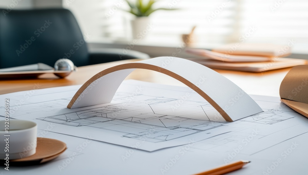 Paper Model of an Iron Bridge on Top of Blueprints, an Architectural ...