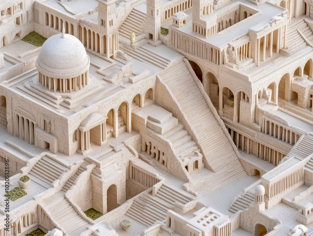 Detailed architectural model of an ancient city featuring domes ...