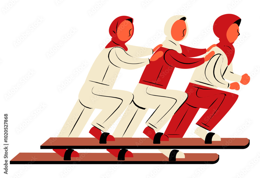 Clog race aka balap bakiak panjang, hijab girl team faceless aka no ...