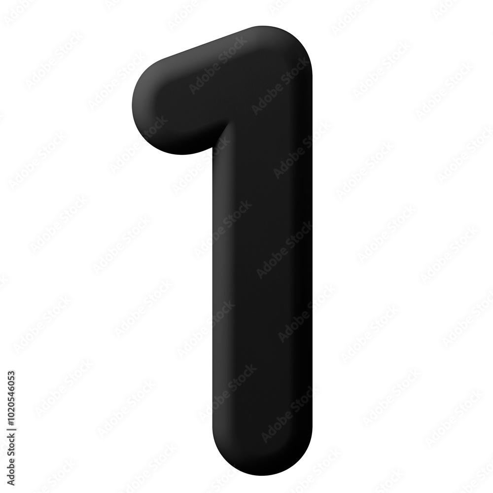 1 number png sticker, 3D rendering font on transparent background Stock ...