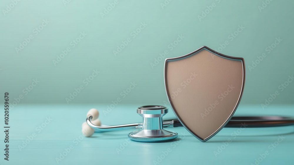 Healthcare logo with a shield and stethoscope, highlighting ...