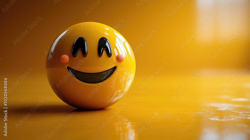 Smiley Face Emoji on Vibrant Yellow Background Stock Photo | Adobe Stock