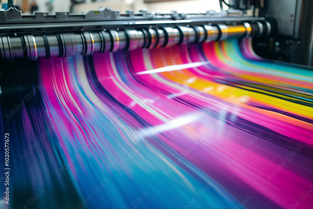 High-Speed Printing Press Machine Producing Vibrant Colorful Prints at ...