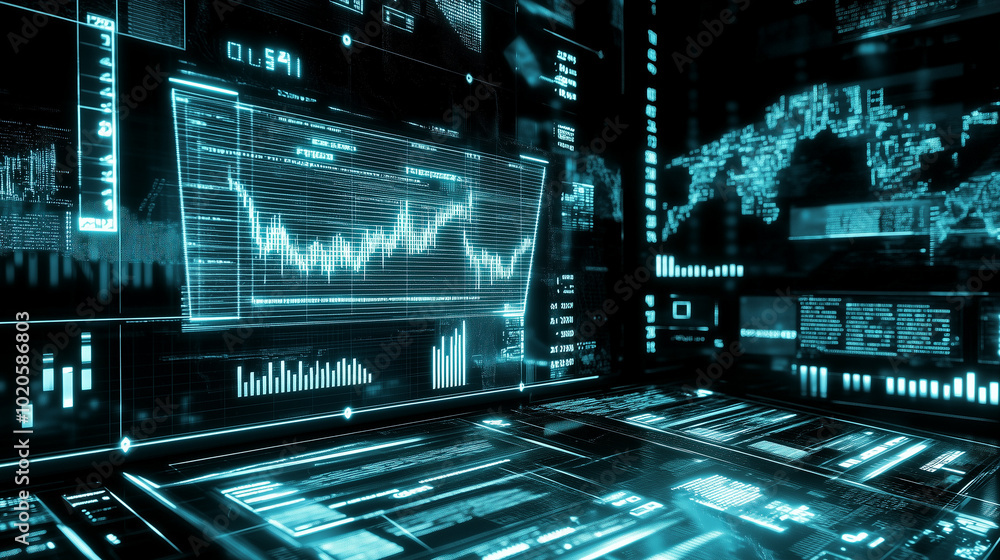 Forex market displaying real-time currency exchange rates on futuristic ...