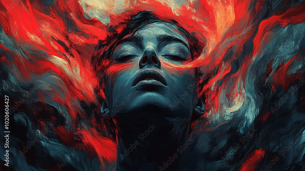 schizophrenia.An abstract painting of a human face split into ...