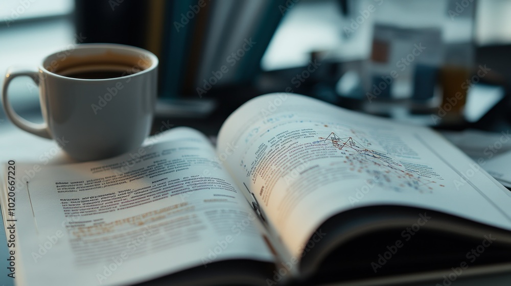 Coffee Cup and Open Book with Handwritten Notes Stock Illustration ...