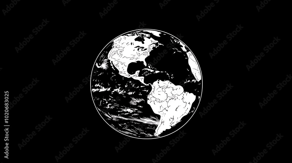 simple black and white illustration of the Earth globe showing the ...
