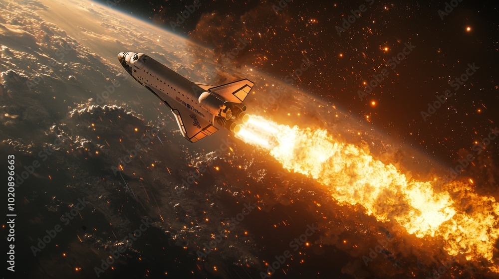 The space shuttle is entering Earth's atmosphere via a fiery path ...