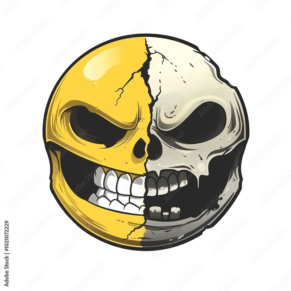 Cartoon skull smiley. TShirt Sticker. Cartoon Emoji With Double Skull ...