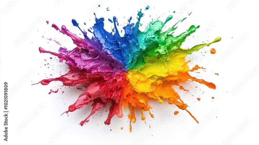 Stunning rainbow paint explosion with each color vividly splattered ...