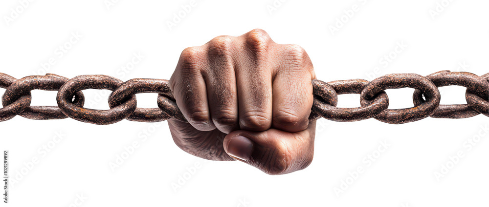 Fist breaking through chains isolate on transparent background, cutout ...