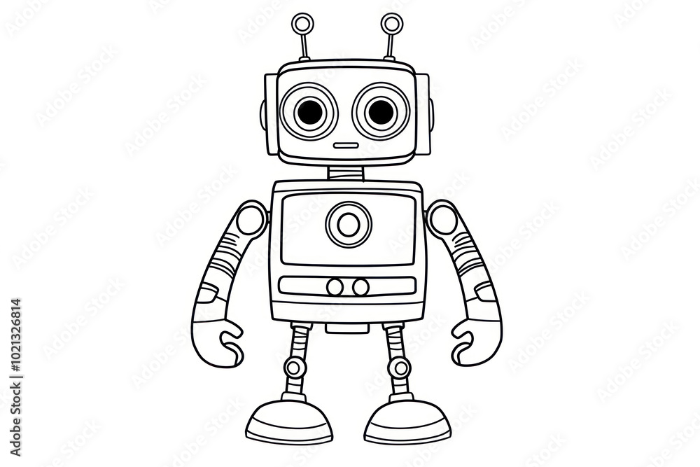 Robot, coloring page for kids, line art, black and white. Stock ...