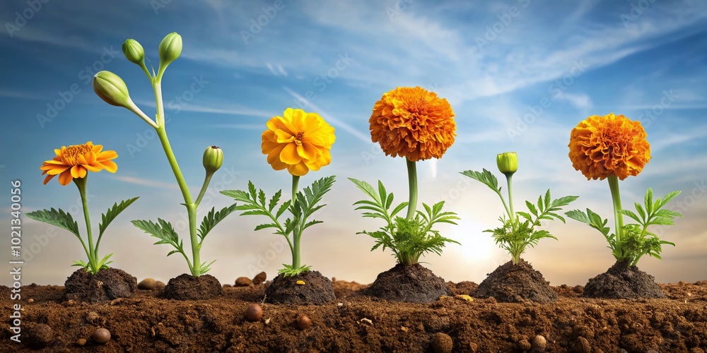 Detailed Marigold Life Cycle Diagram Illustrating Stages from Seed ...