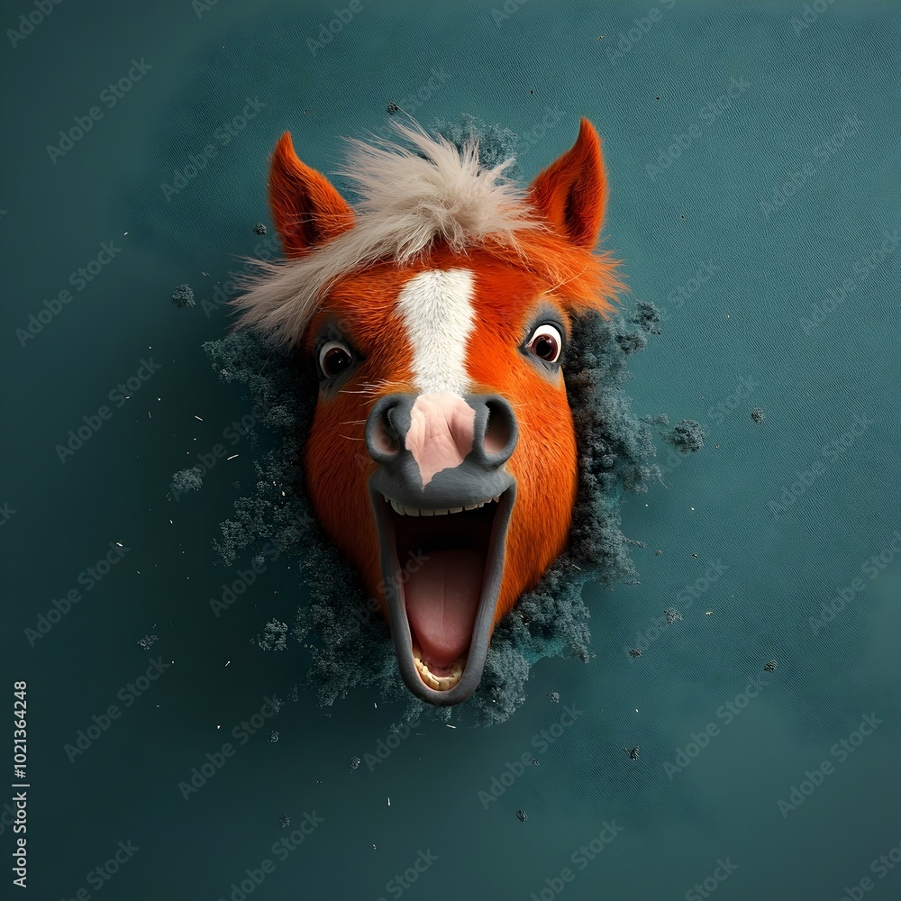 Angry and surprised horse captured in a dynamic and expressive pose ...