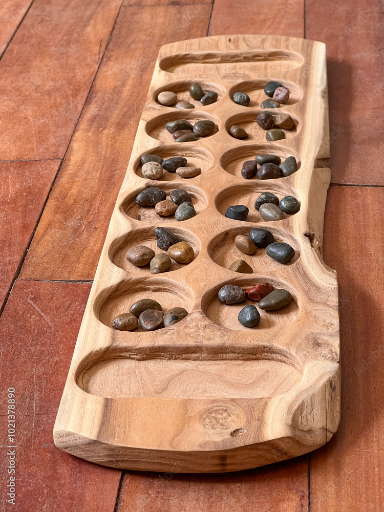 Handcrafted Wooden Mancala board with Colorful Stone Seeds - A ...