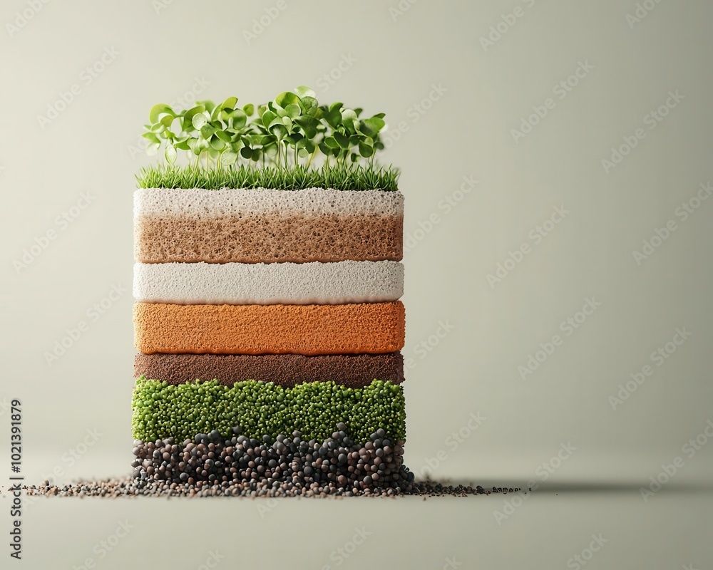 Detailed render of a 3D-printed farm, growing food in synthetic soil ...