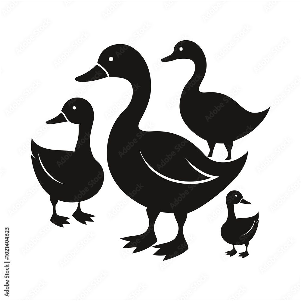Ducks Silhouette Vector Set, Duck Animal Outline Drawing Bundle, Duck ...