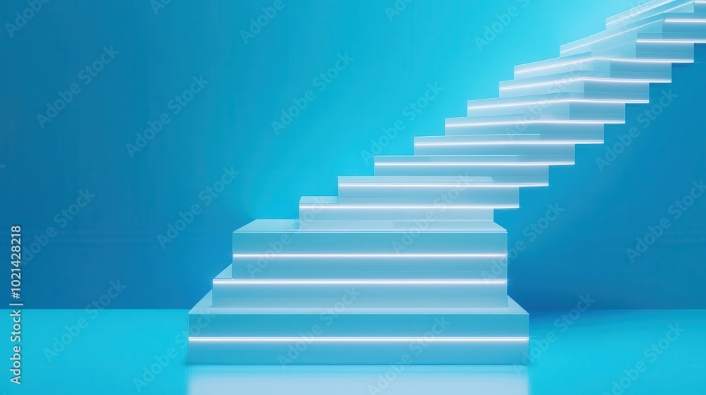 Cross-section of a high-tech staircase with motion sensor lights on ...