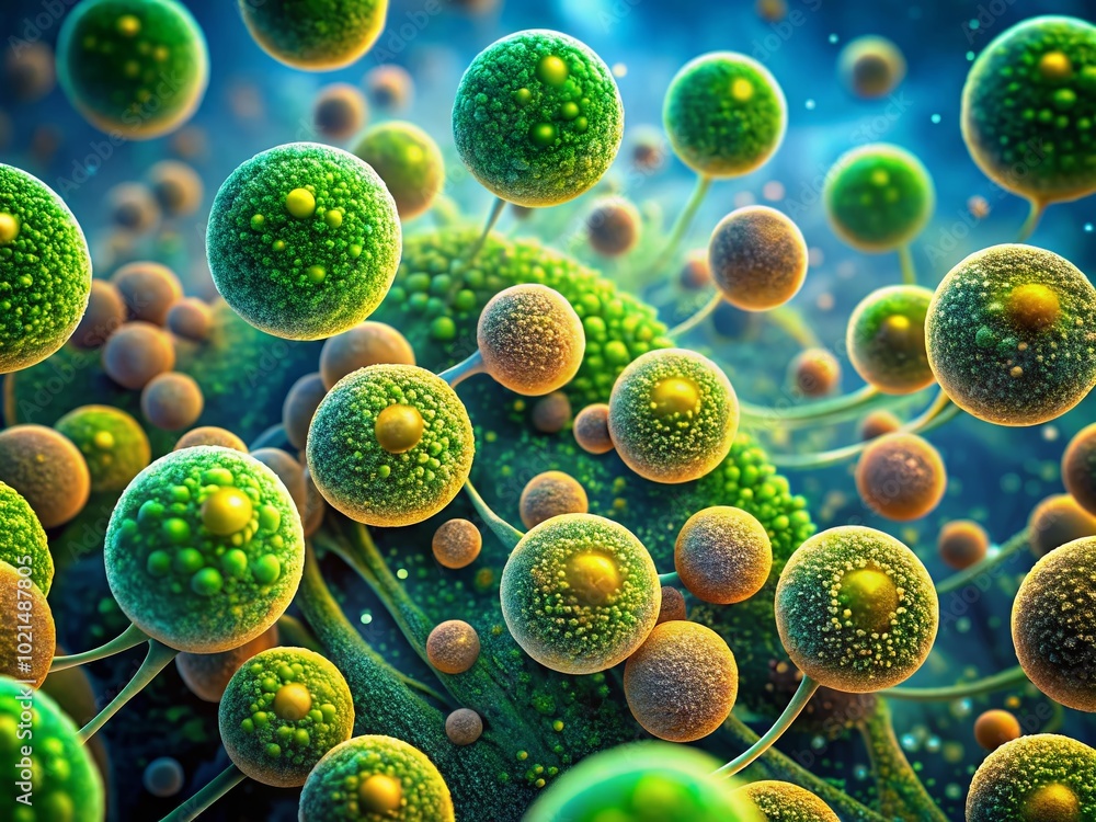 Microscopic View of Cyanobacteria Showing Vibrant Colors and Unique ...