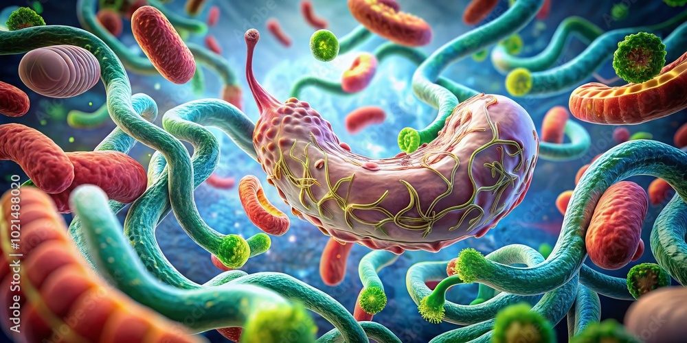 Illustration Stock Microscopic View of Helicobacter Pylori Bacteria in ...
