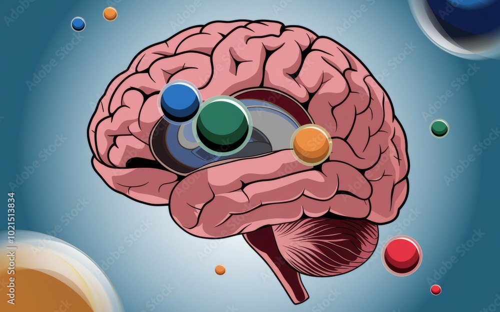 Human brain illustration. Human brain anatomy illustration with ...