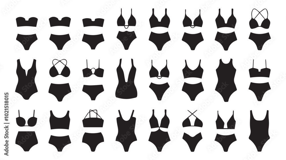 Vector illustration set of silhouettes of modern swimsuits and women s ...
