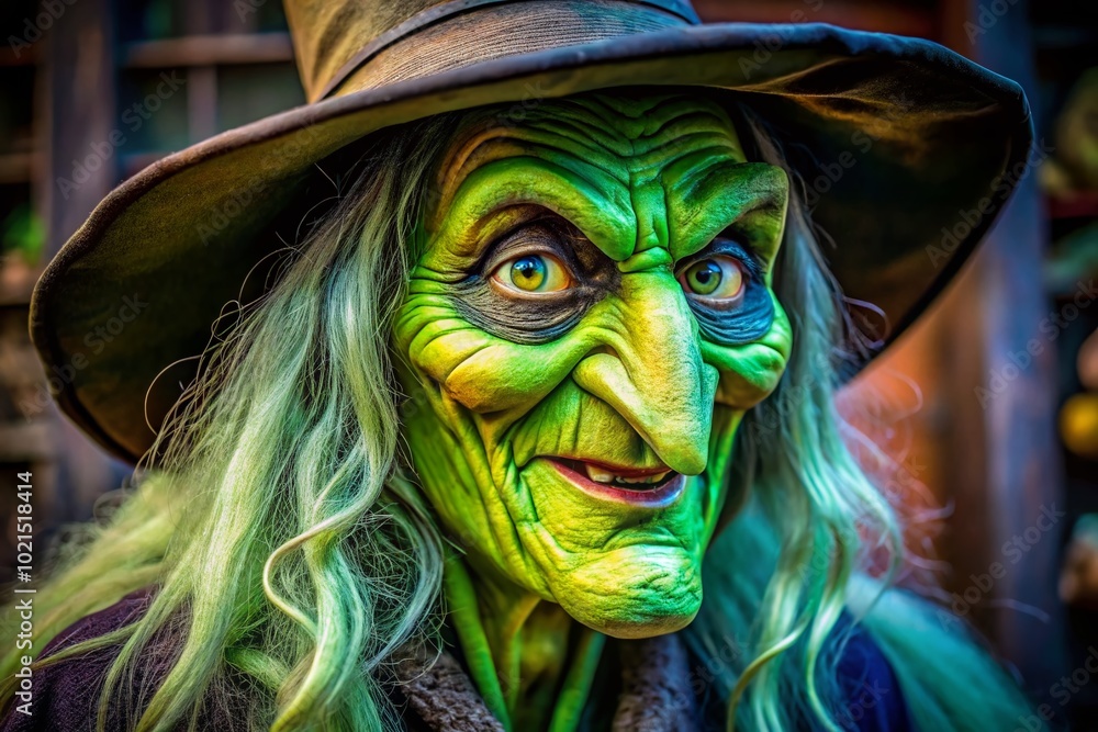 Scary Witch Face with Long Nose and Green Skin Perfect for Halloween ...