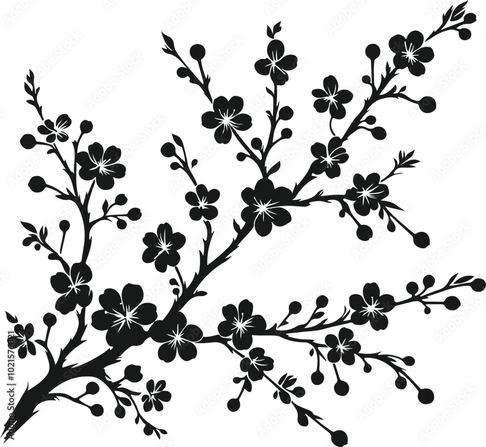 sakura tree branches silhouette design vector art illustration. Stock ...