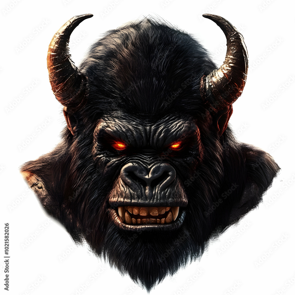 Angry Demon Ape Illustration. Horned Demon Gorilla. 3D Gorilla logo ...