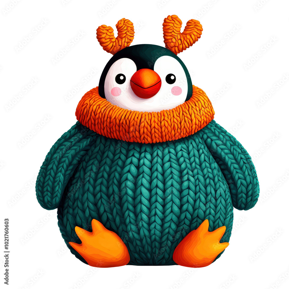 full body Penguin wearing a red nose like Rudolph watercolor clipart ...