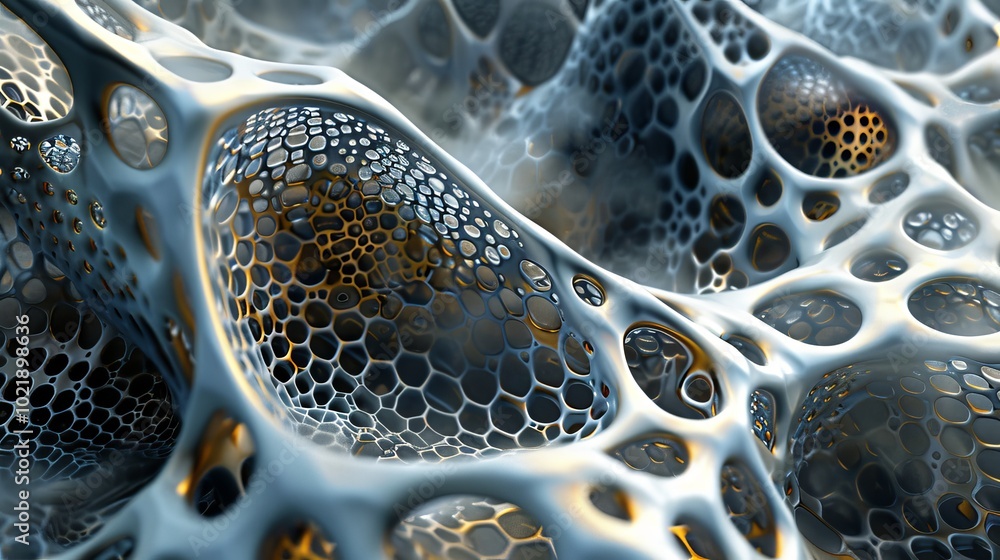 Macro photography showcases an intricate liquid metal structure with ...