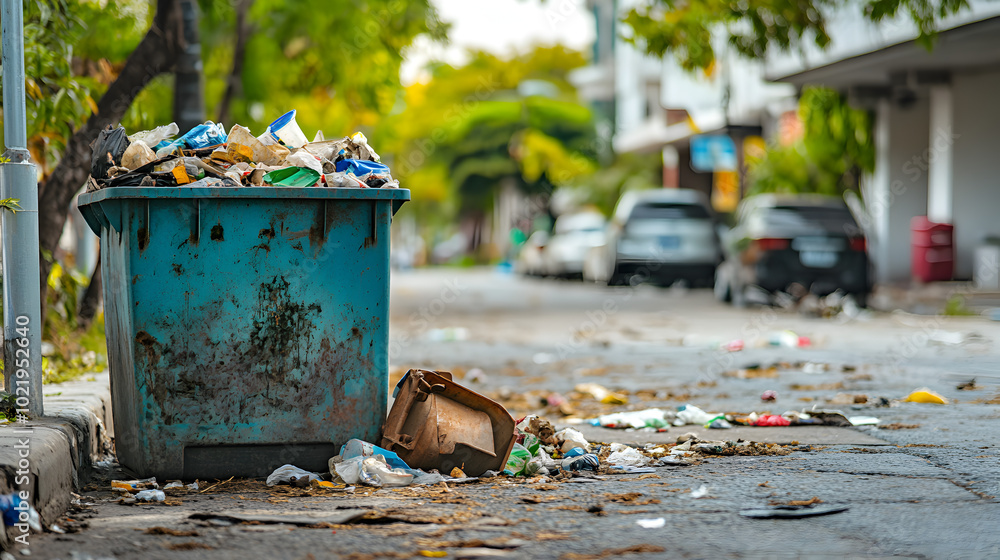 Стоковое фото «un bote lleno de basura y desperdicios en la calle con ...