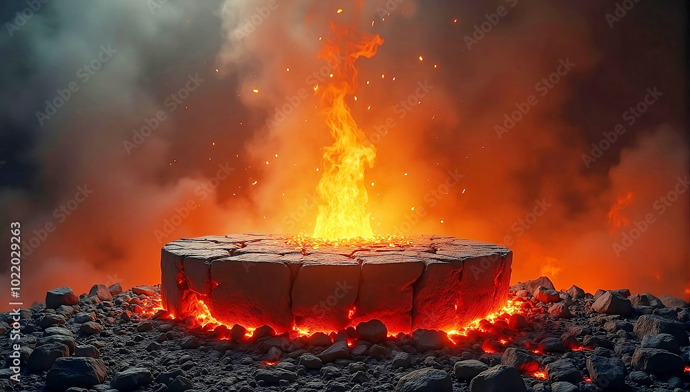 Podium lava rocks smelt on volcano. Stage for product display, blank ...