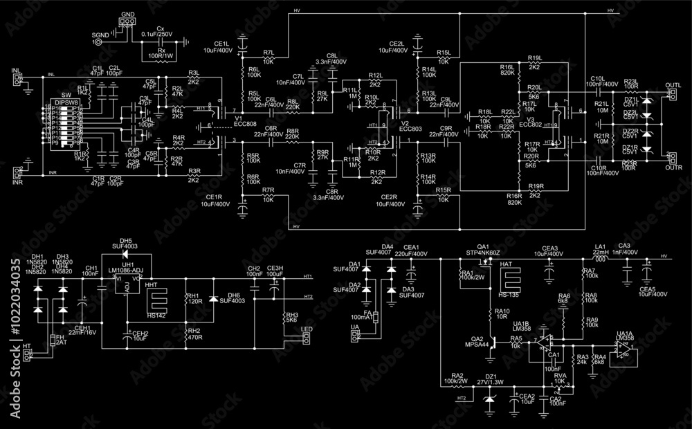 Schematic diagram of electronic device. Vector technic computer drawing ...