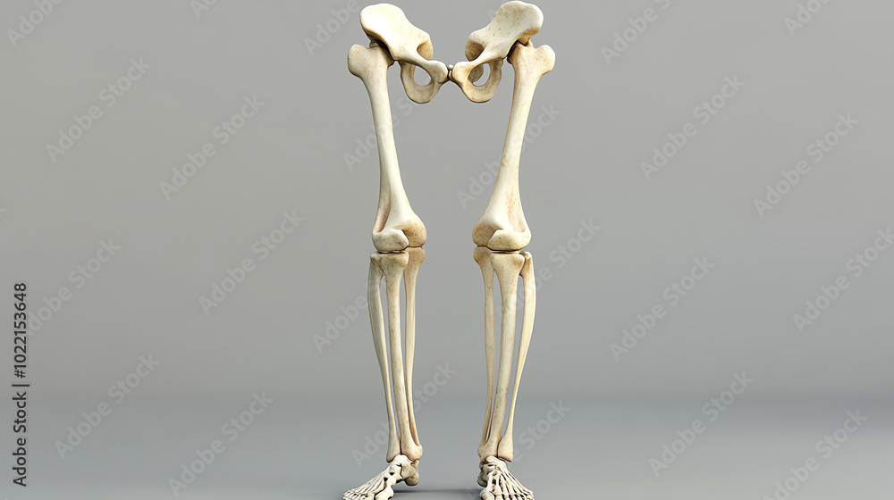 Human skeletal legs depicted anatomically, showcasing femur, patella ...