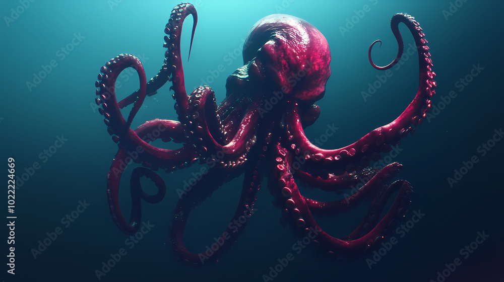 Underwater horror: giant kraken octopus and vampire squid, realistic 3d ...