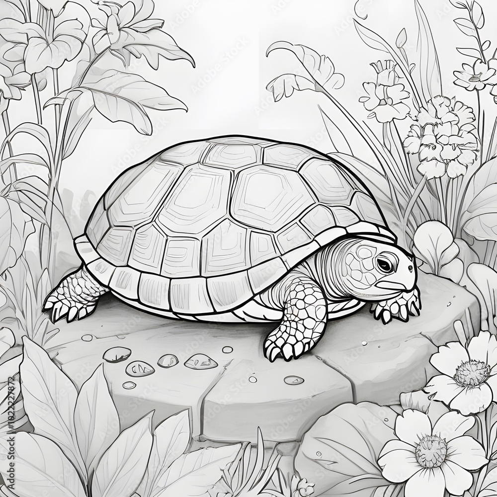 cute turtle children coloring book cartoon , Digital illustration ...