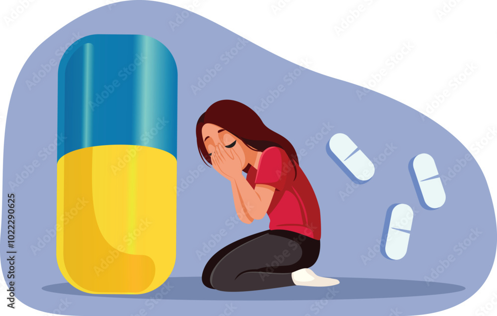 Vector de Stock Sad Woman Suffering from Drug Addiction Vector ...
