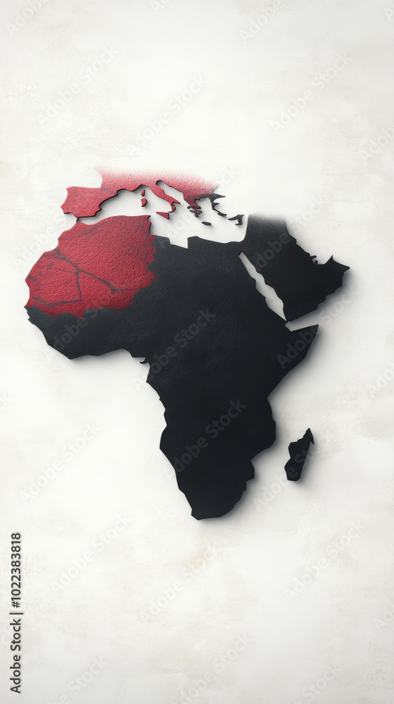 A textured black and red map of Africa with a shadow. Stock ...