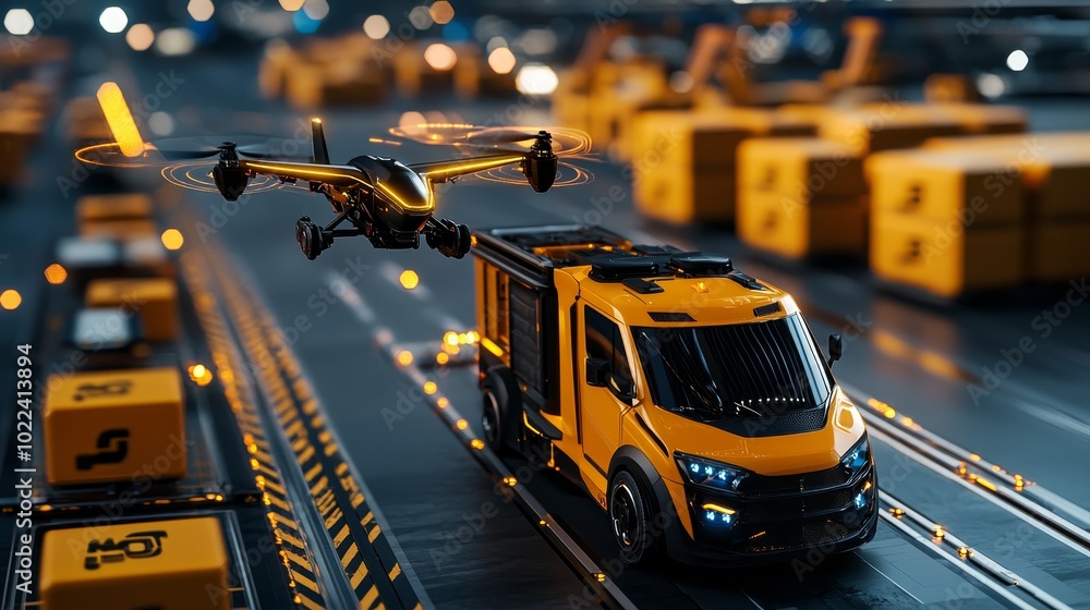 AI-Powered Logistics: A logistics hub where AI systems refine delivery ...