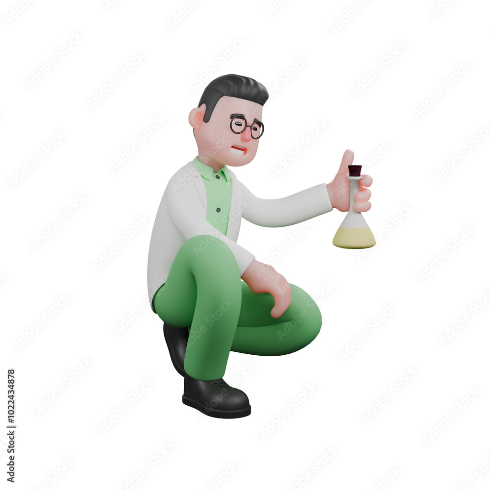 3D Male Biologist Character in Action. A male biologist is squatting ...