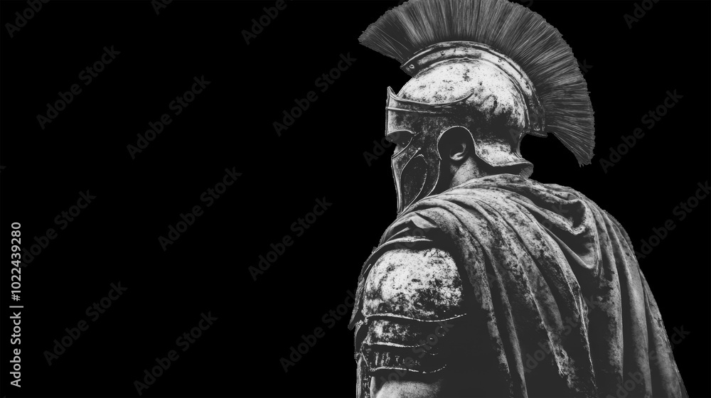 Ancient Roman Warrior in Profile with Armor and Helmet, Black and White ...