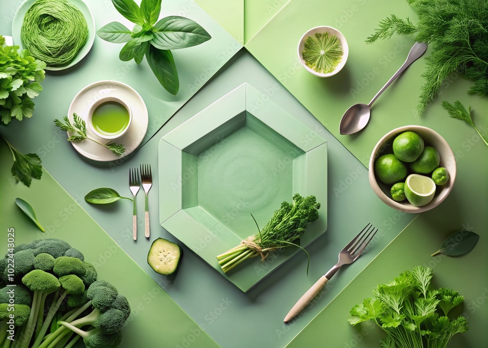 Modern Minimal Green Geometric Food Photography Background for Covers ...