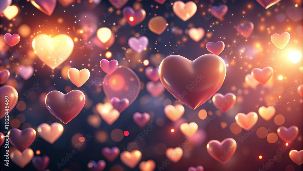 Enchanting 3D animation features soaring hearts in a low-light setting ...