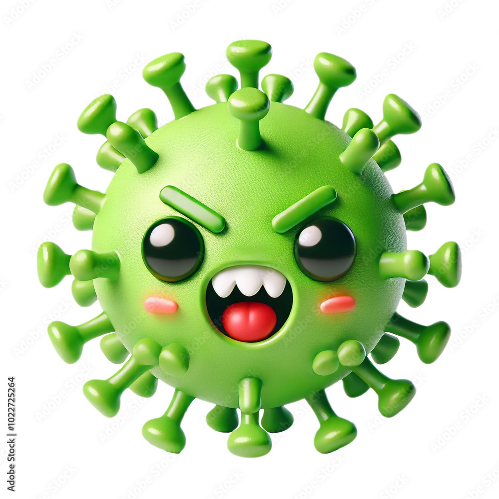 3d abstract emotional virus. Angry character cute kawaii cartoon virus ...
