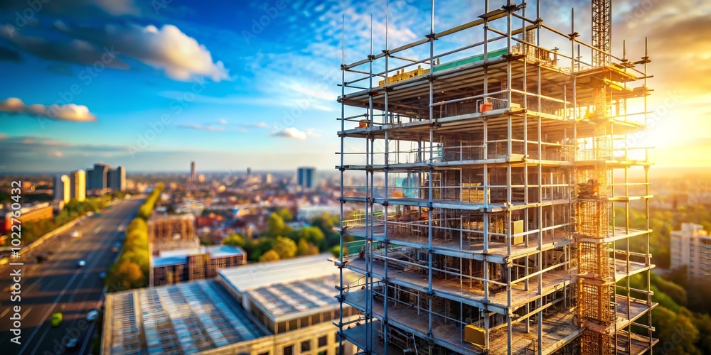 Scaffolding Tower for High Rise Construction in the UK with Bokeh ...