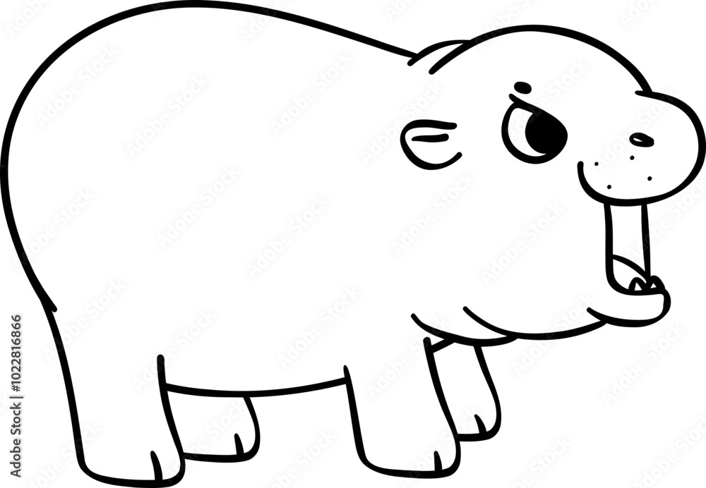 Baby Grumpy Pygmy bouncy hippo standing doodle outline coloring image ...