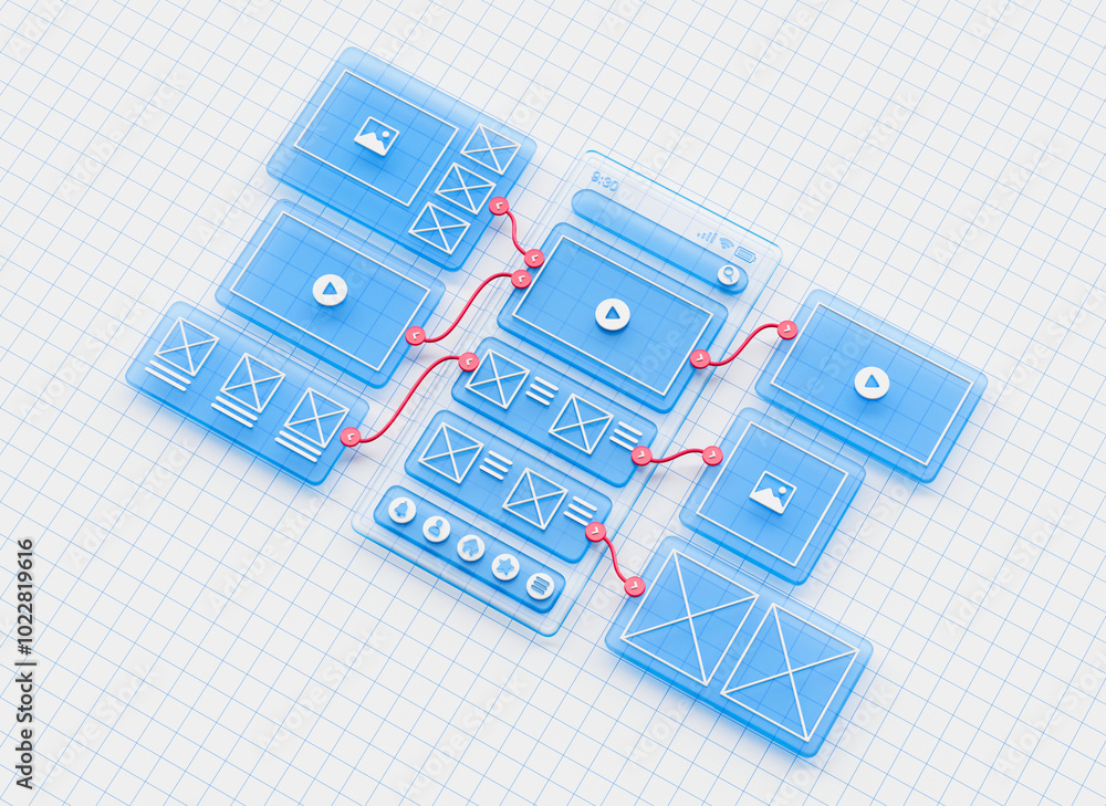 UX UI flowchart connection node graphic designer creative planning application process ...