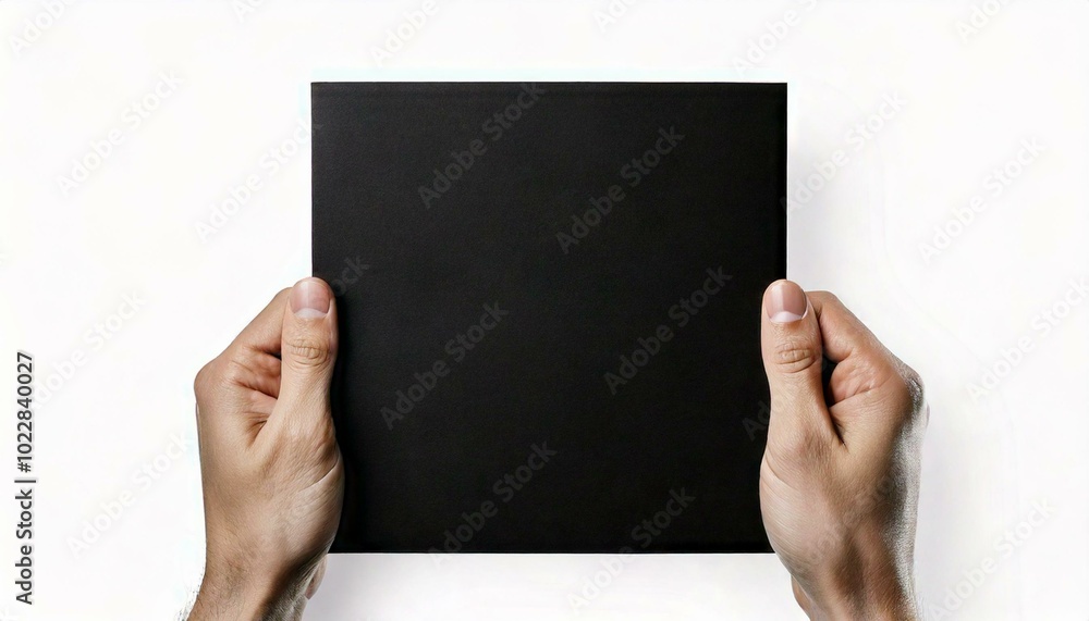 Hands holding empty black certificate mock-up isolated on white ...